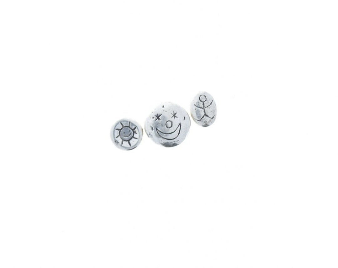 Sun, Smile Face, Stick Man Bead Set, 15mm, 3 Piece Bead Set, Antique ...