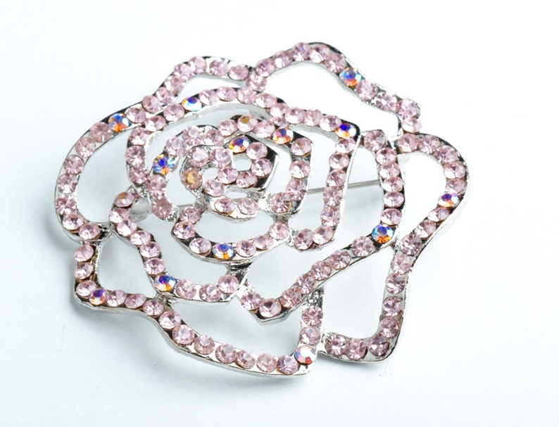 Vintage Large Pink Rose Pin Crystal AB Each - Etsy
