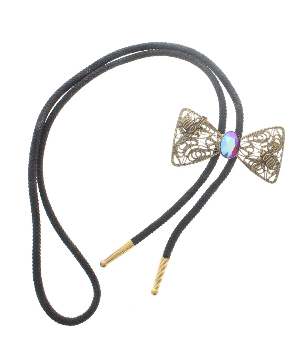 39mm X 75mm Antique Gold Bee Bow Tie Bolo With Ruby Red Rhinestone ...