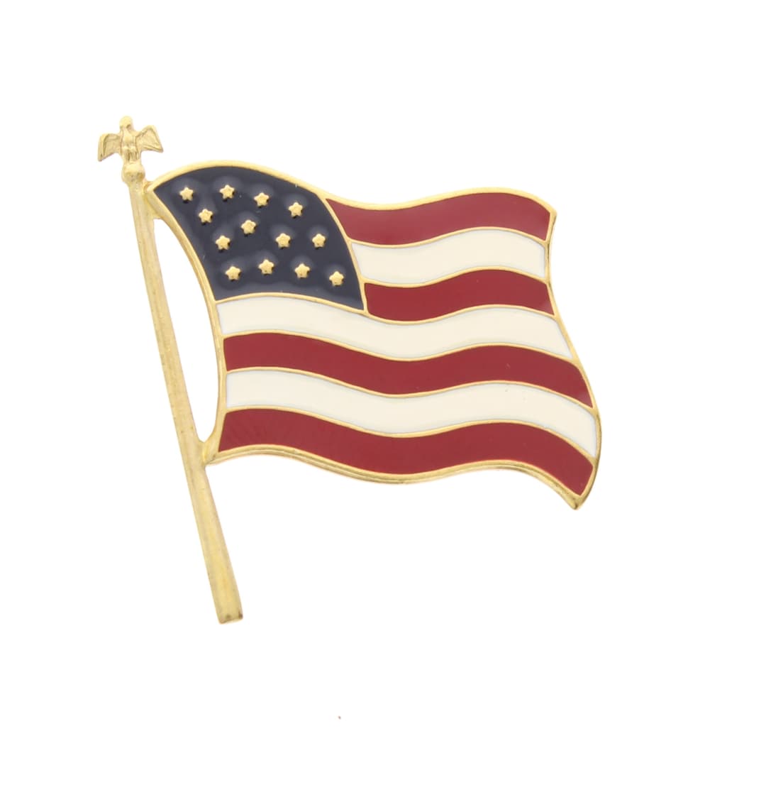 American Flag, Enameled in Gold Brass, Made in USA, Flat Back Charm ...