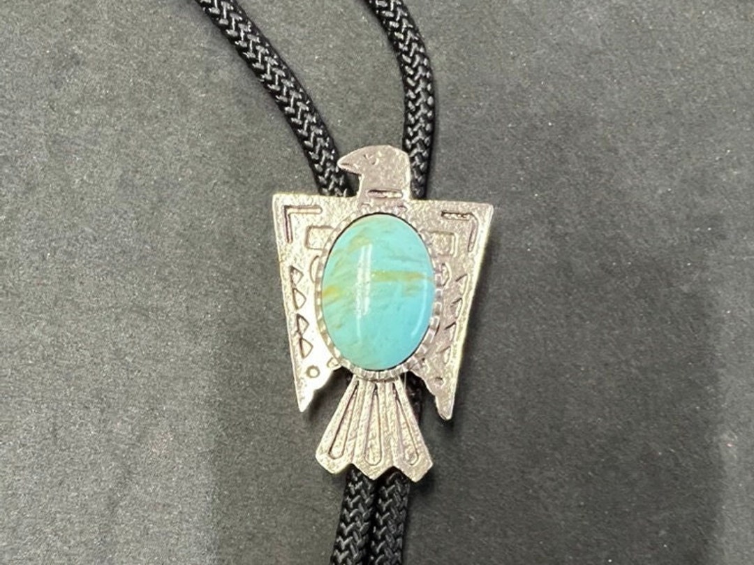 Thunderbird Phoenix Bolo Tie With Turquoise Stone, Antique Silver ...