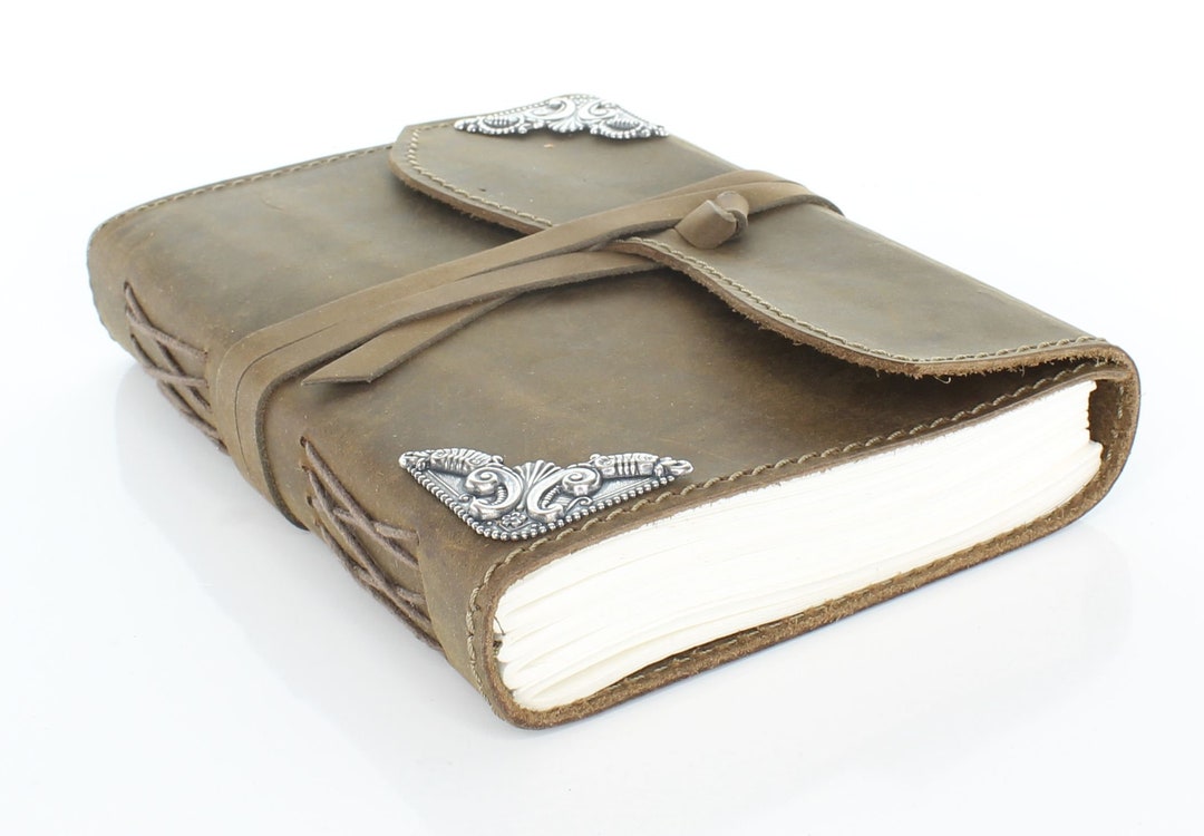 Vintage Leather Journal With String Closure and Silver Corner Motifs ...