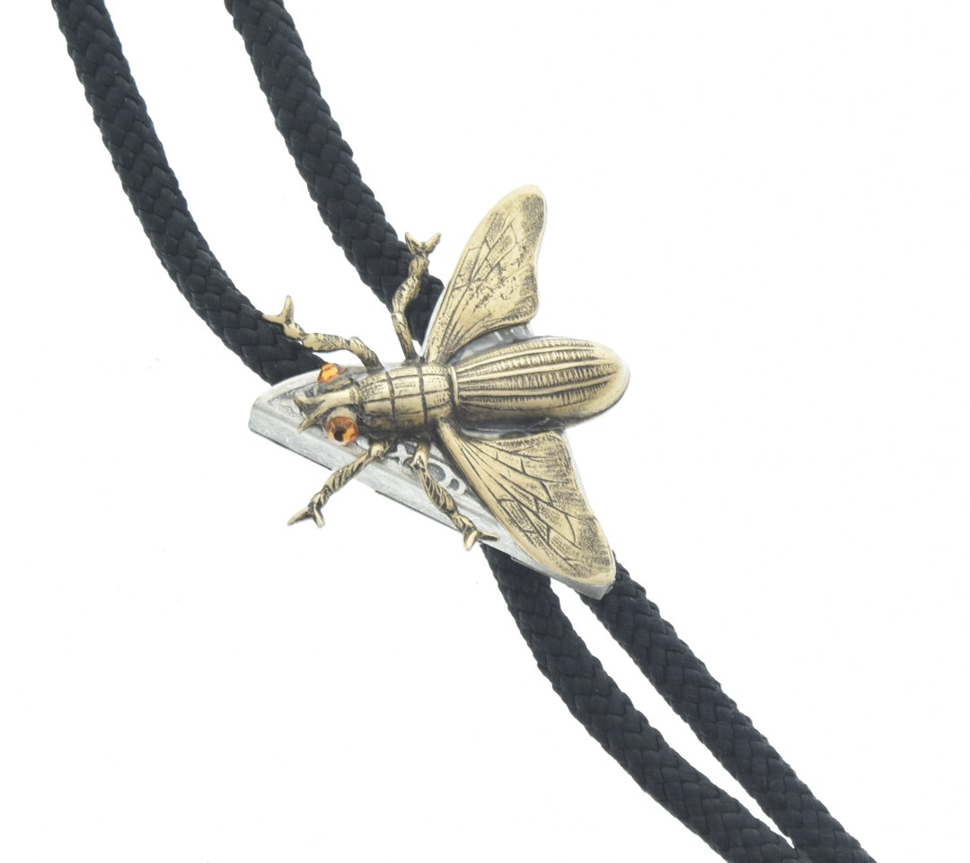 Moth Bolo Tie With Amber Crystal Eyes, on Black, Red, Turquoise or ...