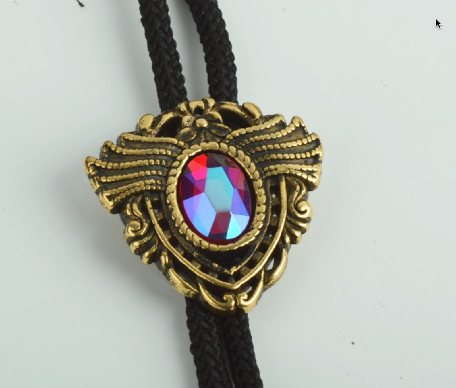 Winged Medallion Bolo Tie, Ruby Crystal Stone in Antique Gold Setting ...