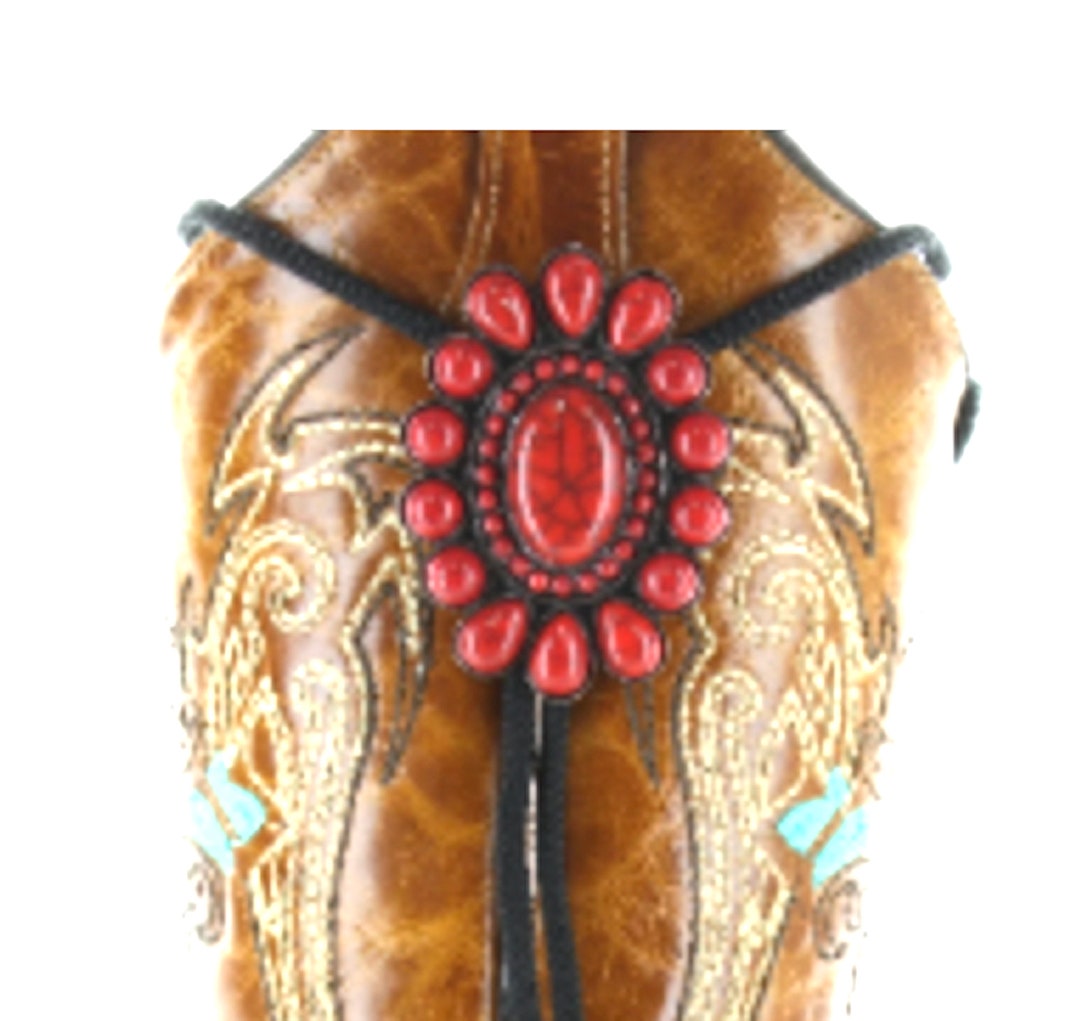 Western Bolo Tie, Red Cimarron Squash Blossom Bolo, 36