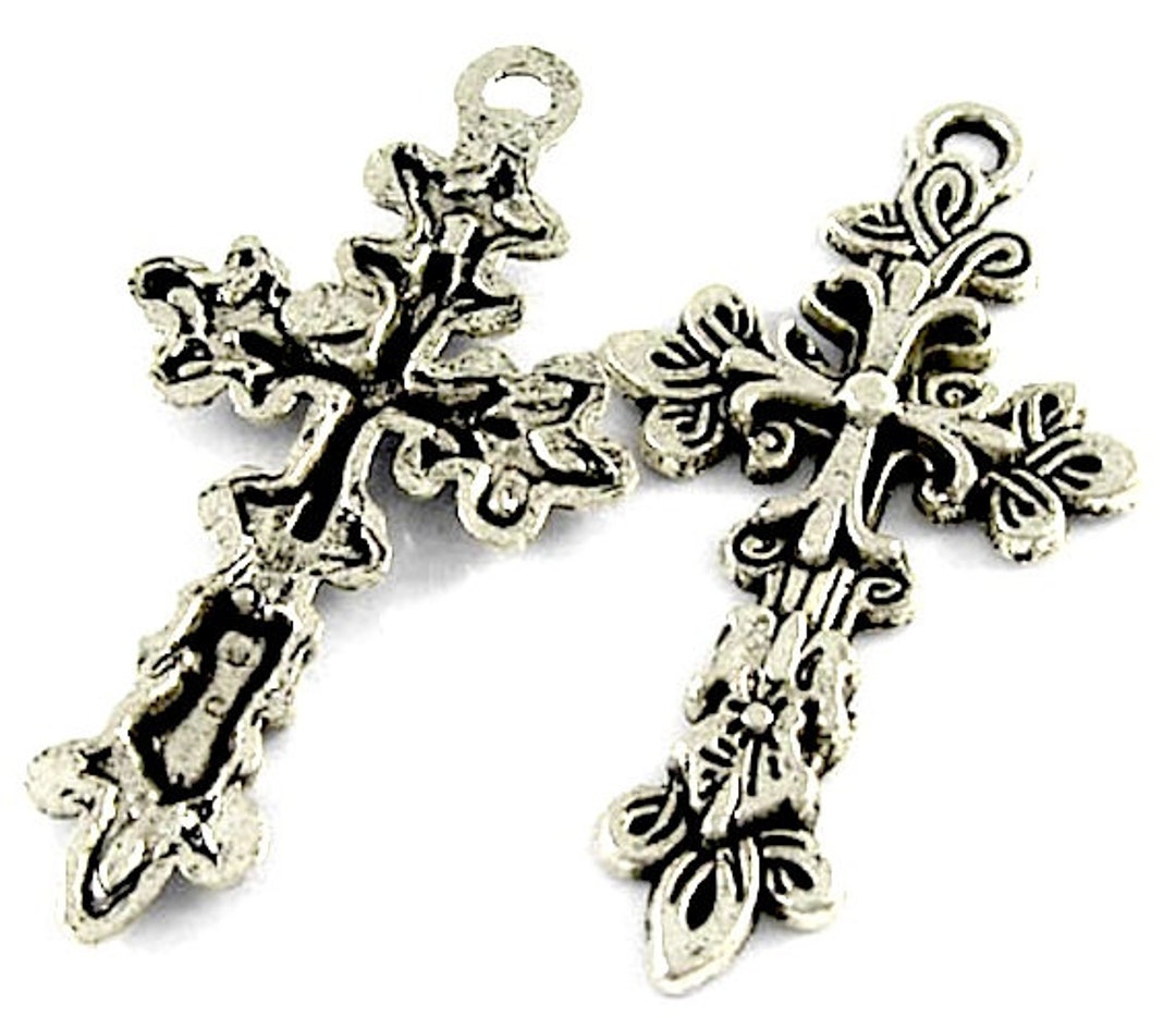 Milagro Vine Cross Charms Pendants, Classic Silver, Pack of 12 - Etsy