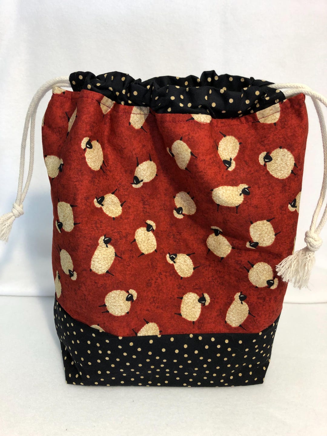 Sheep Knitting Project Bag / Draw String Tote Bag/ Sheep Cinch Tote Bag ...