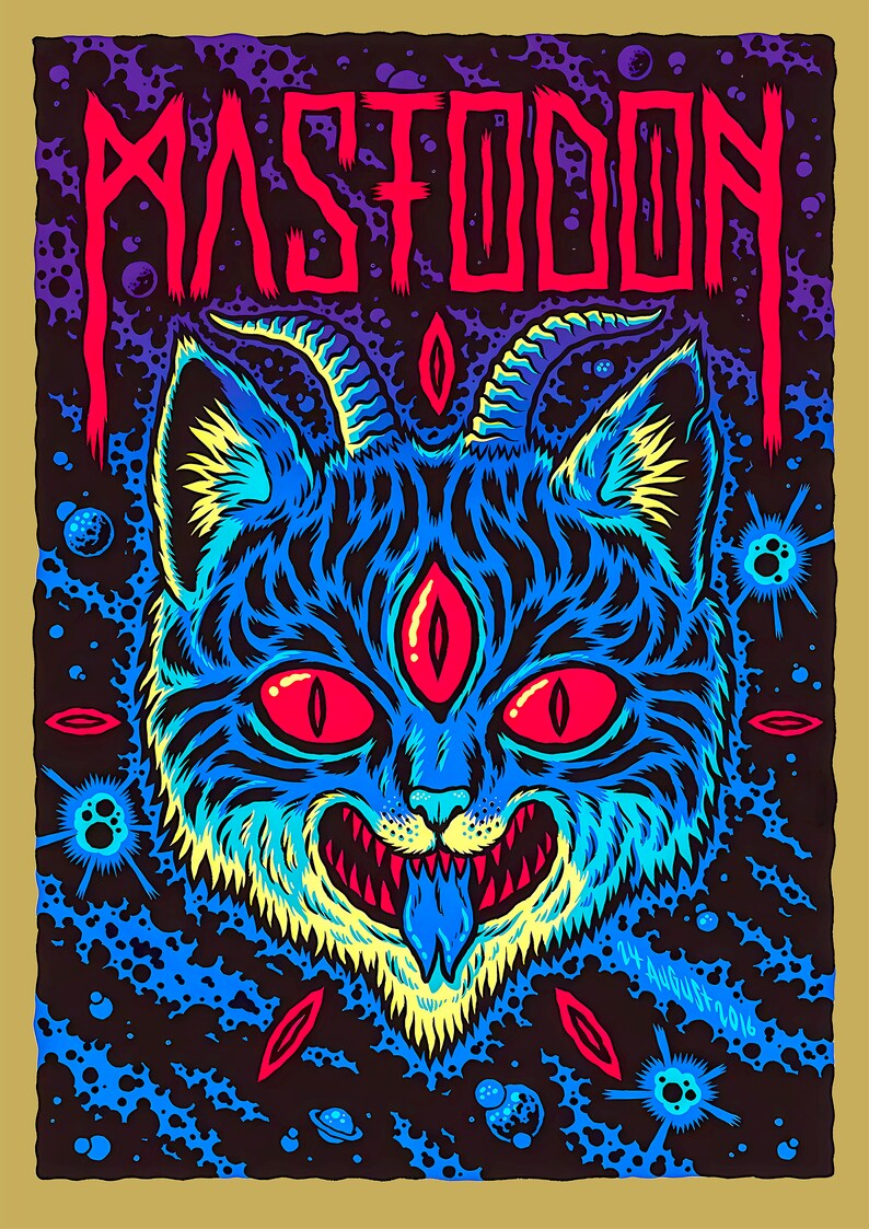 Mastodon Gig Poster Matte A3 A4 Art Print. Three Eyed Cat Vintage Rock ...