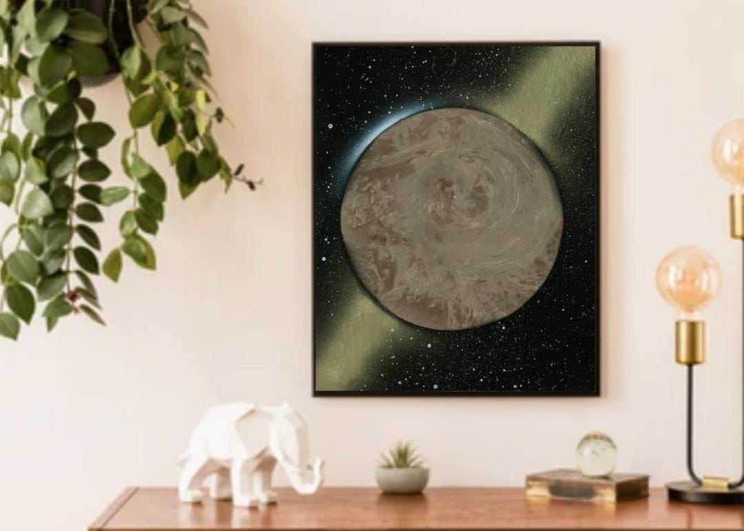 Tan and Gold Planet Art Hand Painted Cosmic Artwork With Gold Stripe ...