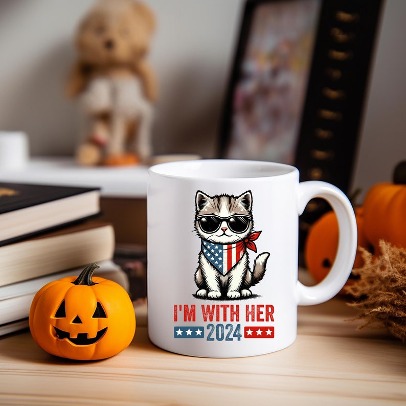 Im With Her Mug Kamala Harris Walz 2024 Merch, Madam President Cat Mug ...