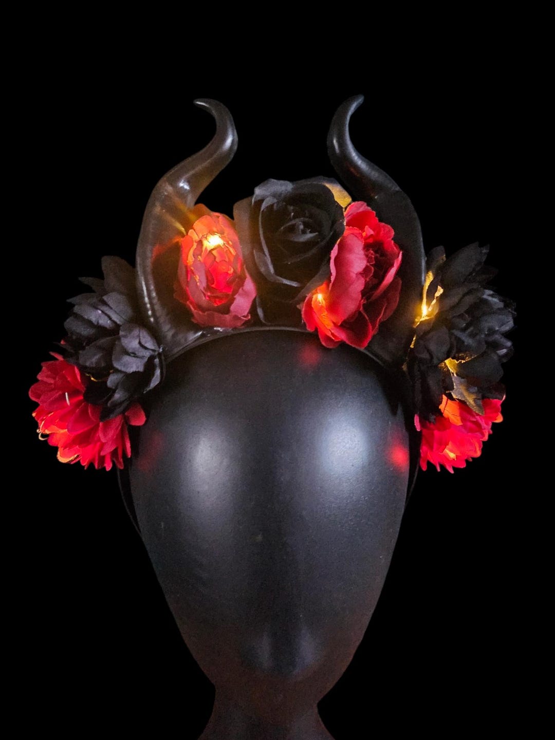 LIGHT UP - Mini Maleficent Floral Crown With Black and Red Flowers ...