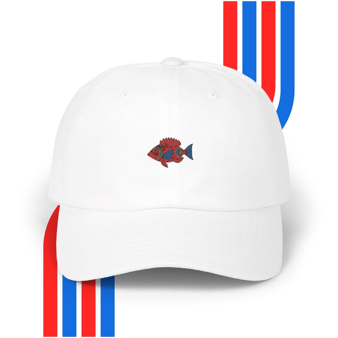 Embroidered Mola Fish Classic Dad Cap Hat, Handmade Ethnic Design ...