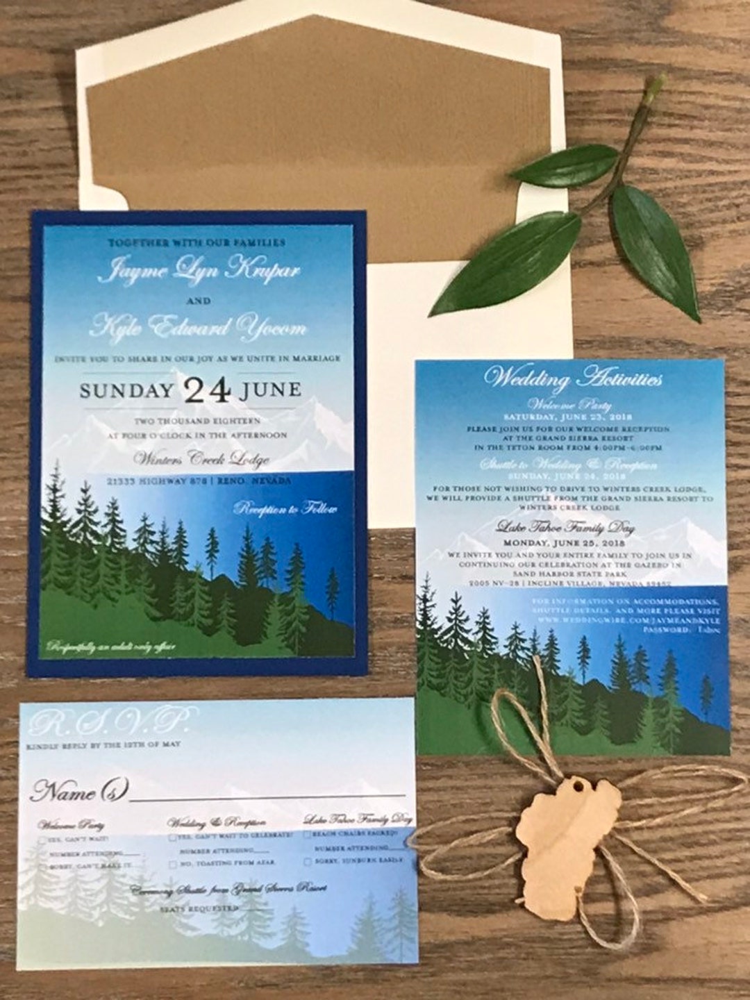 Mountain Lake Wedding Invitation. Rustic Wedding Invitation. Lake Tahoe ...