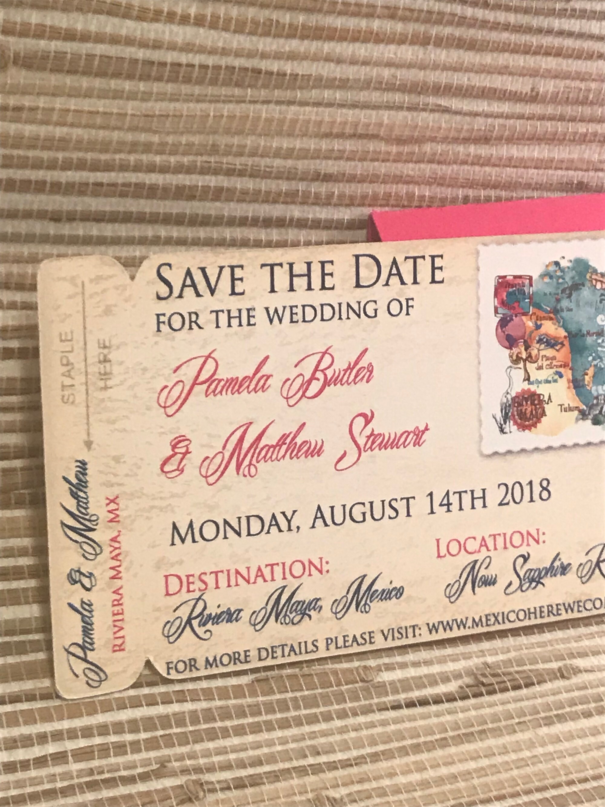 Mexico Map Boarding Pass Save the Date, Cancun Save the Date. Riviera ...