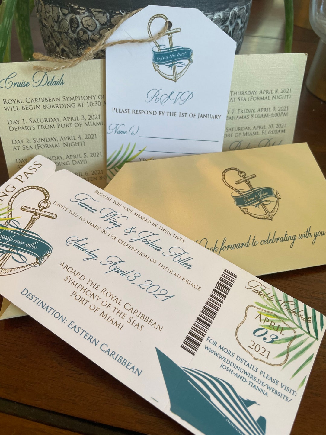 Tropical Cruise Wedding Invitation. Tropical Cruise Boarding Pass ...