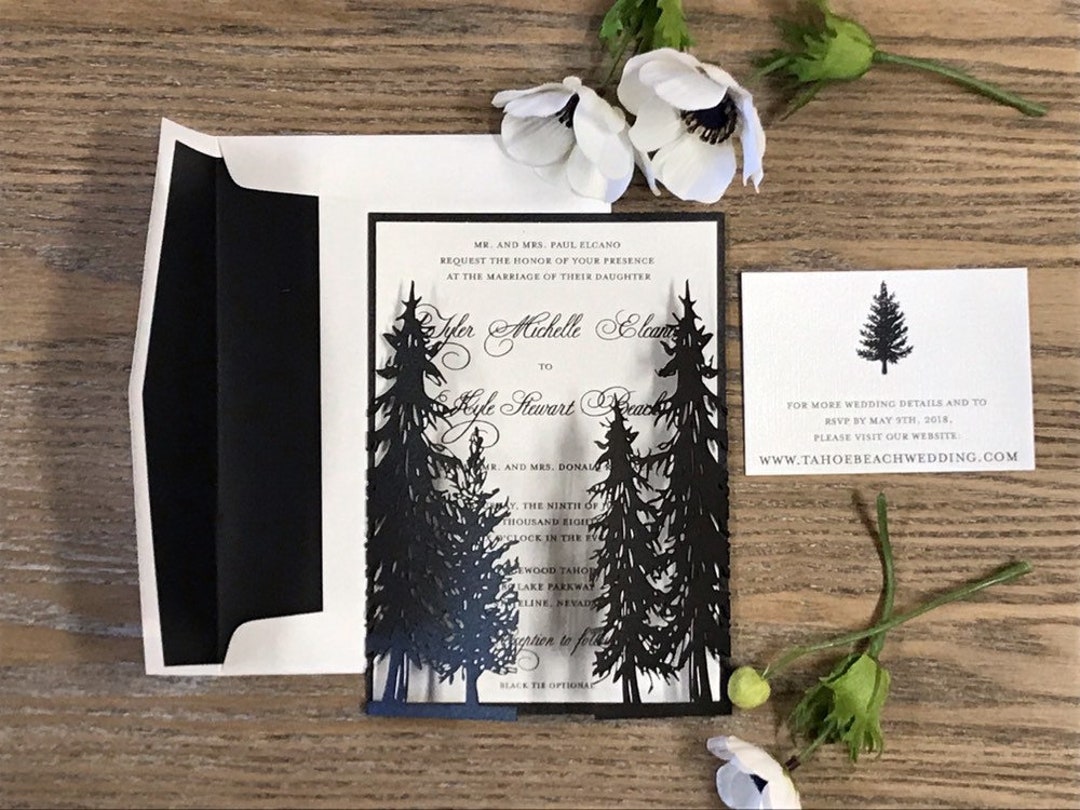 Laser Cut Pine Tree Invitation. Mountain Wedding Invitation. Rustic ...