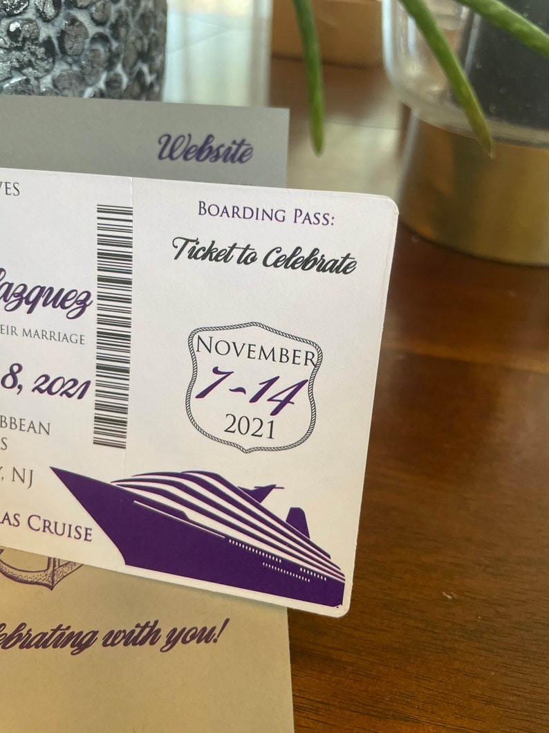 Silver and Purple Cruise Wedding Invitation. Boarding Pass Wedding ...