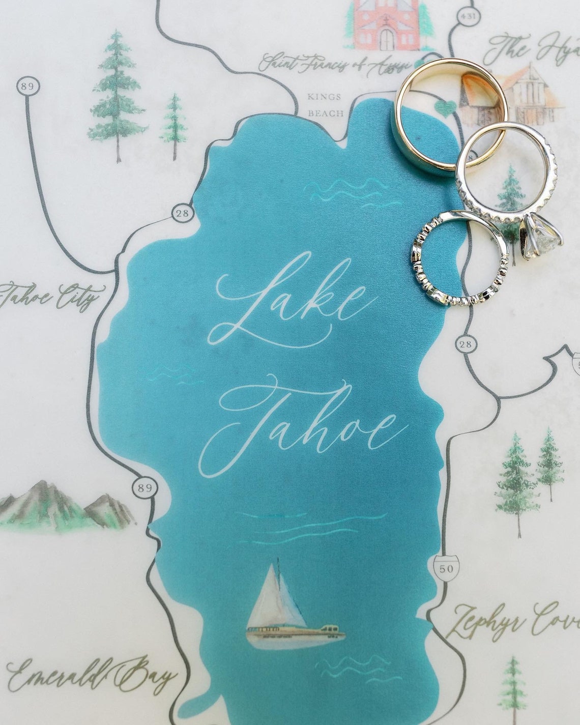 Vellum Lake Tahoe Map Wedding Invitation - Etsy