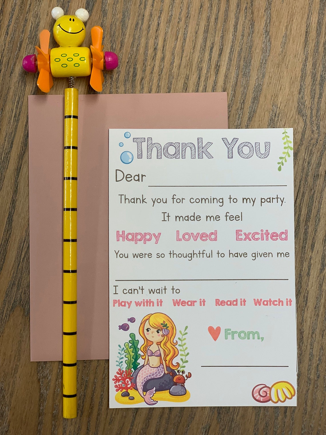 Kids Thank You Cards. Mermaid Thank You Cards. Children Fill-in Style ...