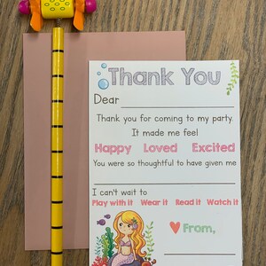 Kids Thank You Cards. Mermaid Thank You Cards. Children Fill-in Style ...