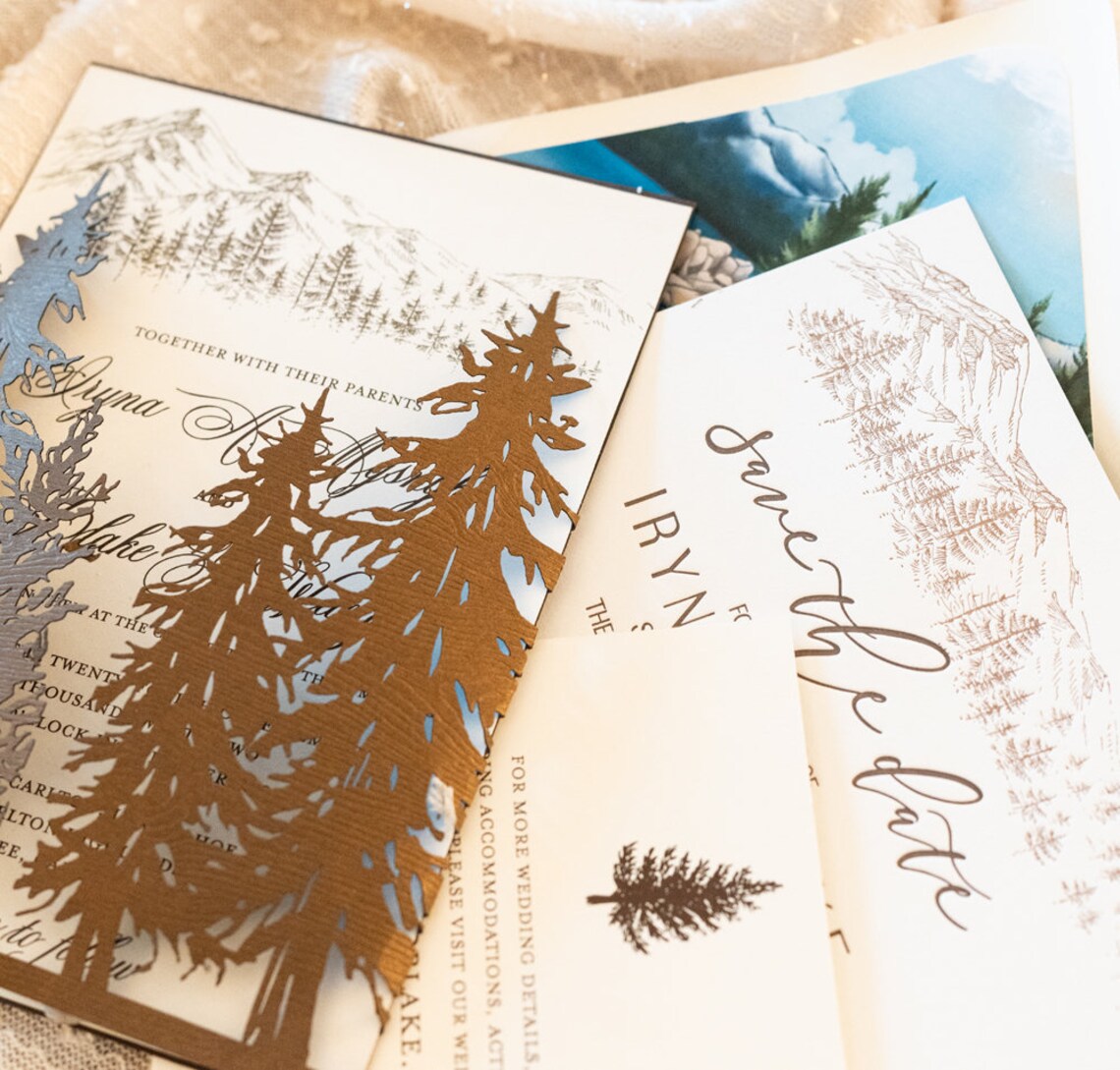 Pine Tree Laser Cut Wedding Invitation. Mountain Wedding Invitation ...
