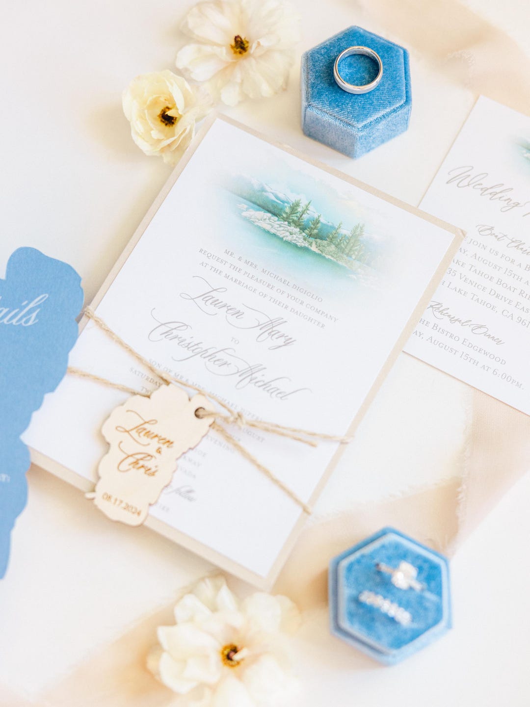 Blue Lake Tahoe Watercolor Wedding Invitation. Lake Tahoe Wedding ...