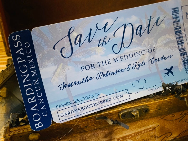 Beach Boarding Pass Save the Date. Tropical Beach Wedding Invitation ...