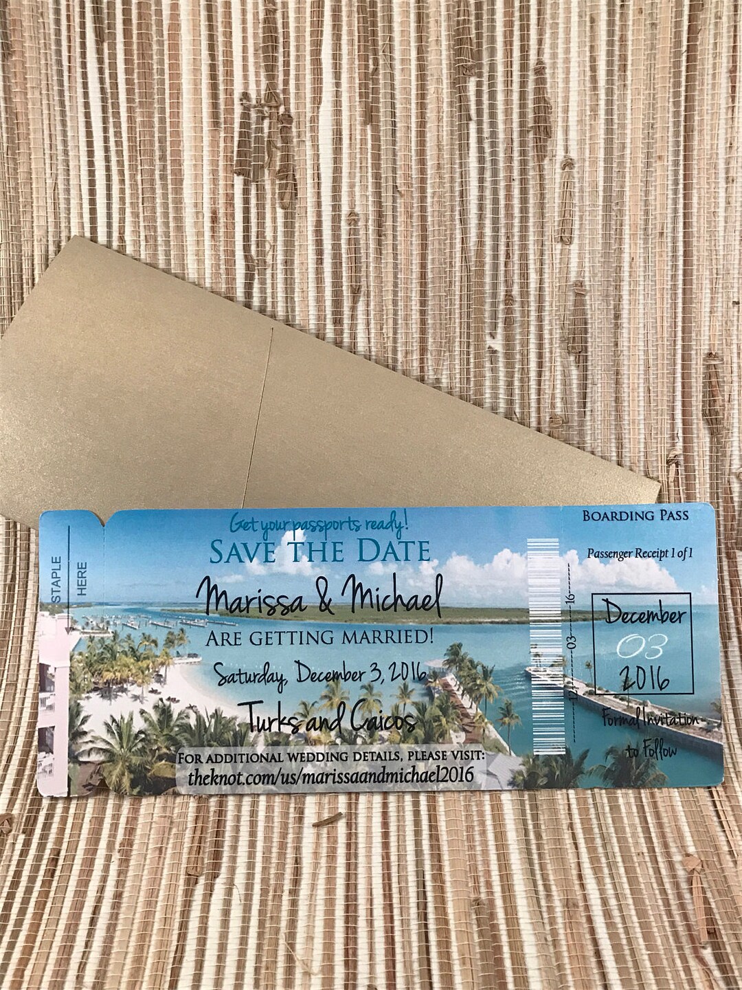 Beach Boarding Pass Save the Date. Tropical Beach Wedding Invitation ...