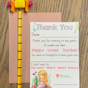 Kids Thank You Cards. Mermaid Thank You Cards. Children Fill-in Style ...