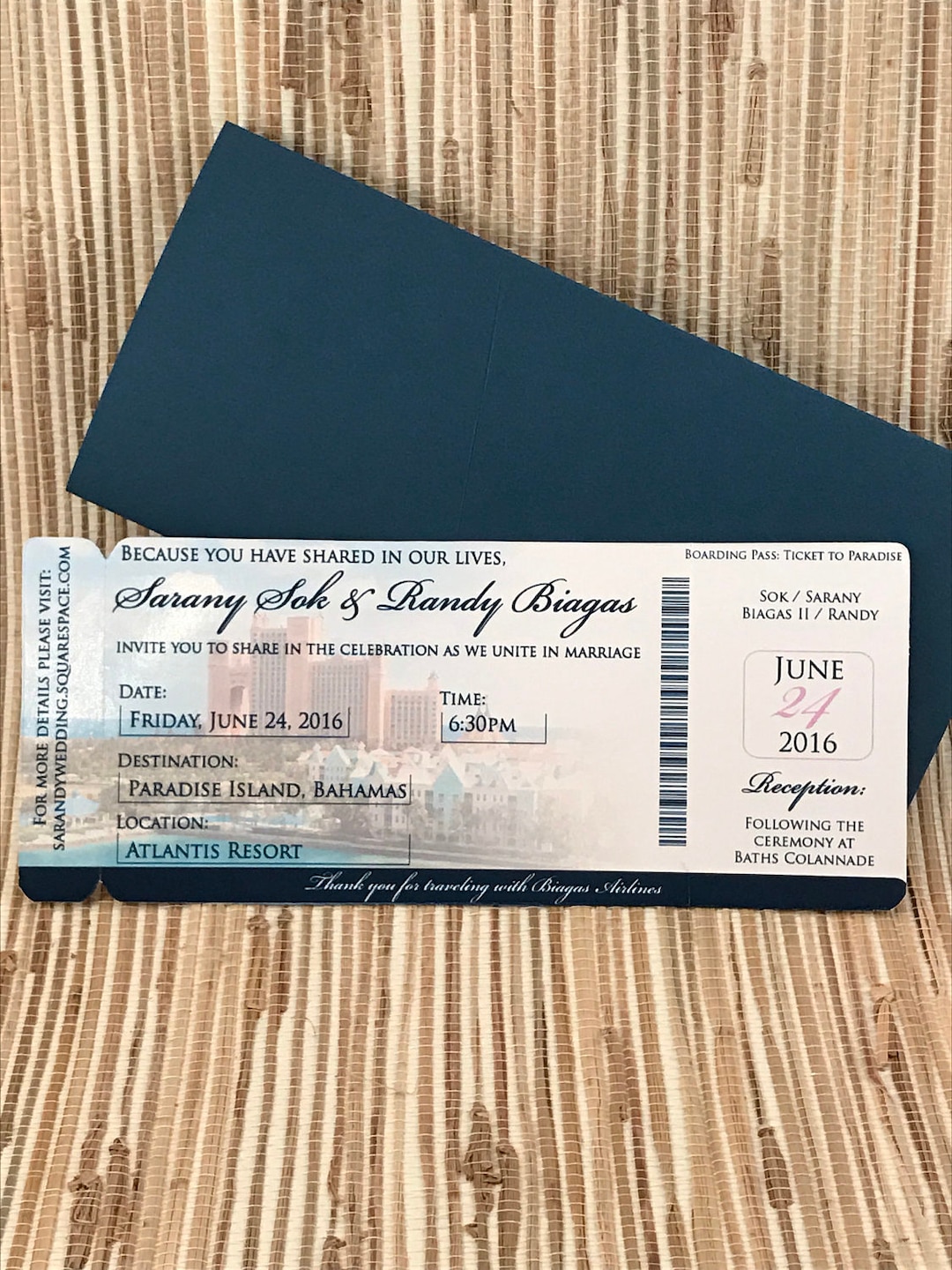 Bahamas Boarding Pass Invitation. Bahamas Wedding Invitation. Paradise ...