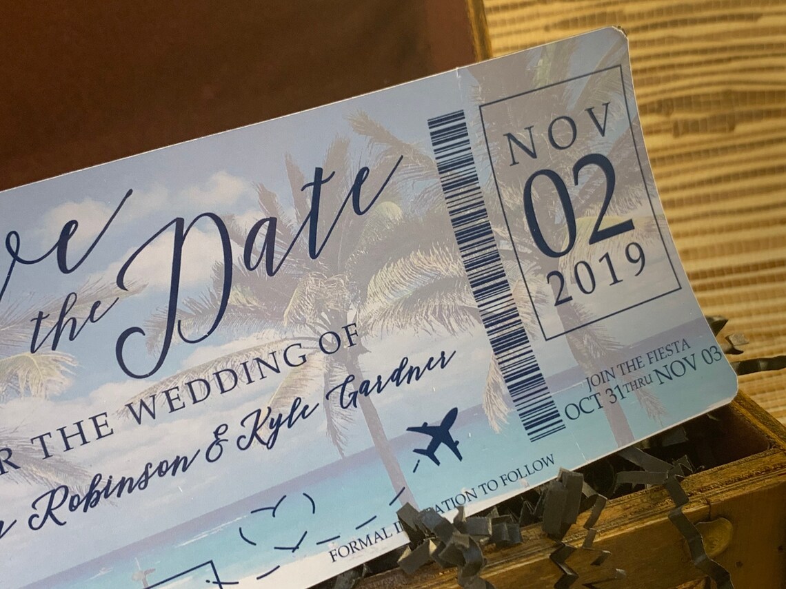 Beach Boarding Pass Save the Date. Tropical Beach Wedding Invitation ...