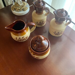 Vintage Wheat Pattern Pottery Brown and Cream Vinegar Oil Cream Sugar ...