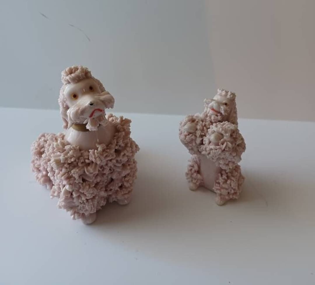 Porcelain Poodles Vintage Pink Spaghetti Pair Collectible Porcelain