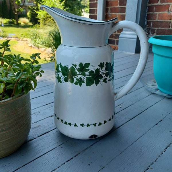White Enamel Pitcher - Etsy