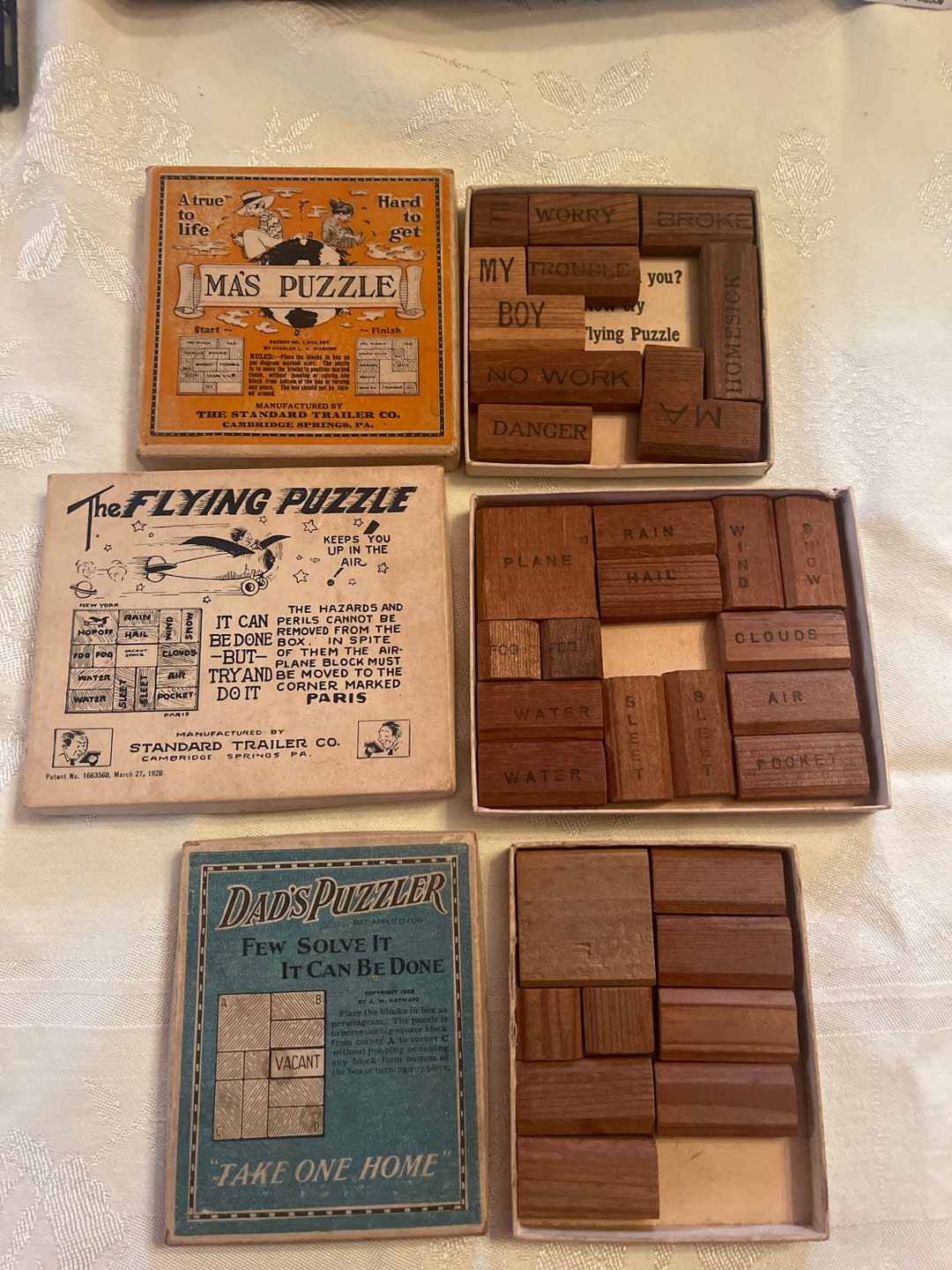 Three Antique Vintage Puzzle Games Mas Puzzle Dads Puzzler the Flying ...