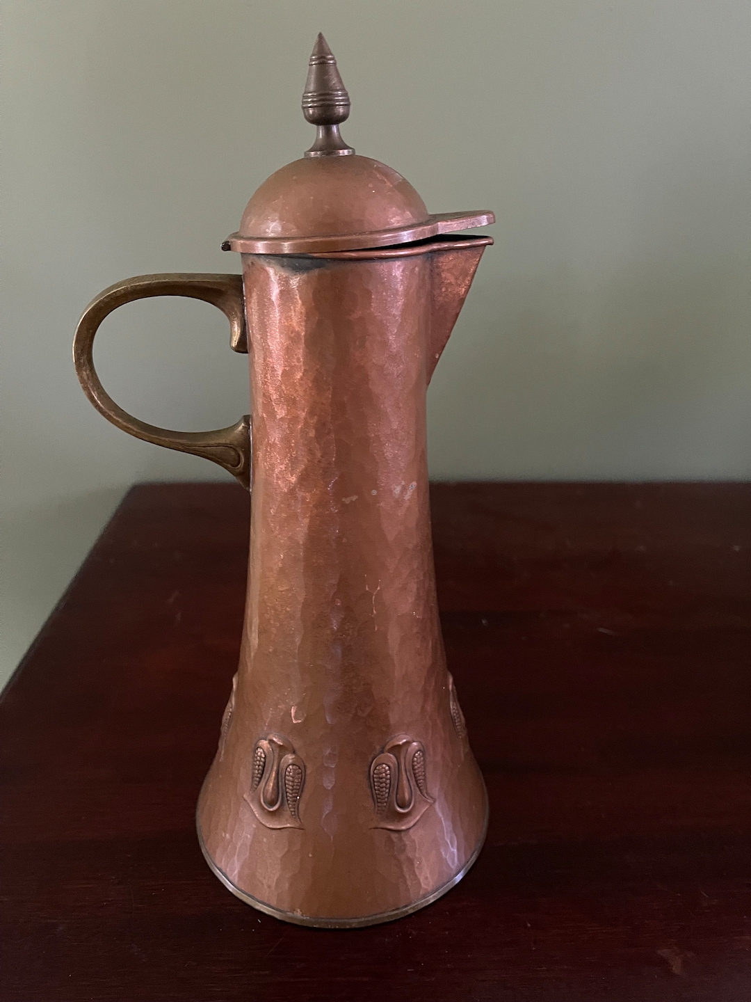 Jugendstil Copper 1880s Antique Beaten Copper Wine Jug Mid Victorian ...