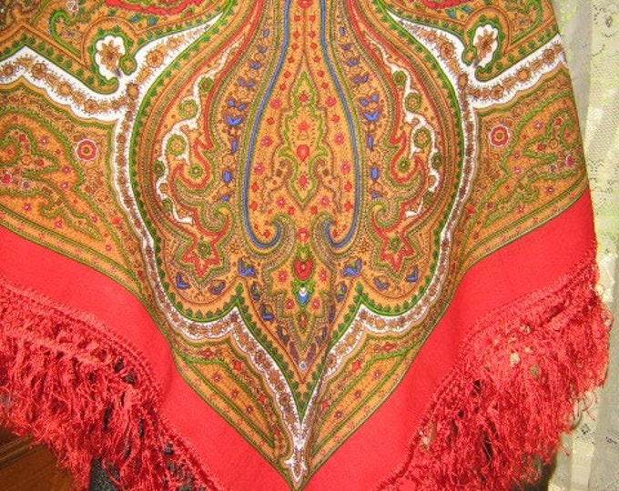 Red Paisley Vintage Wool Scarf Table Decor With Fringe - Etsy