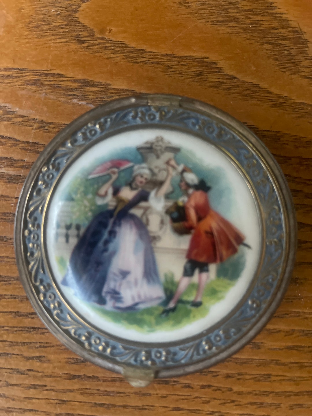 Antique Rex Powder Puff Compact Hand Painted Enamel Top - Etsy