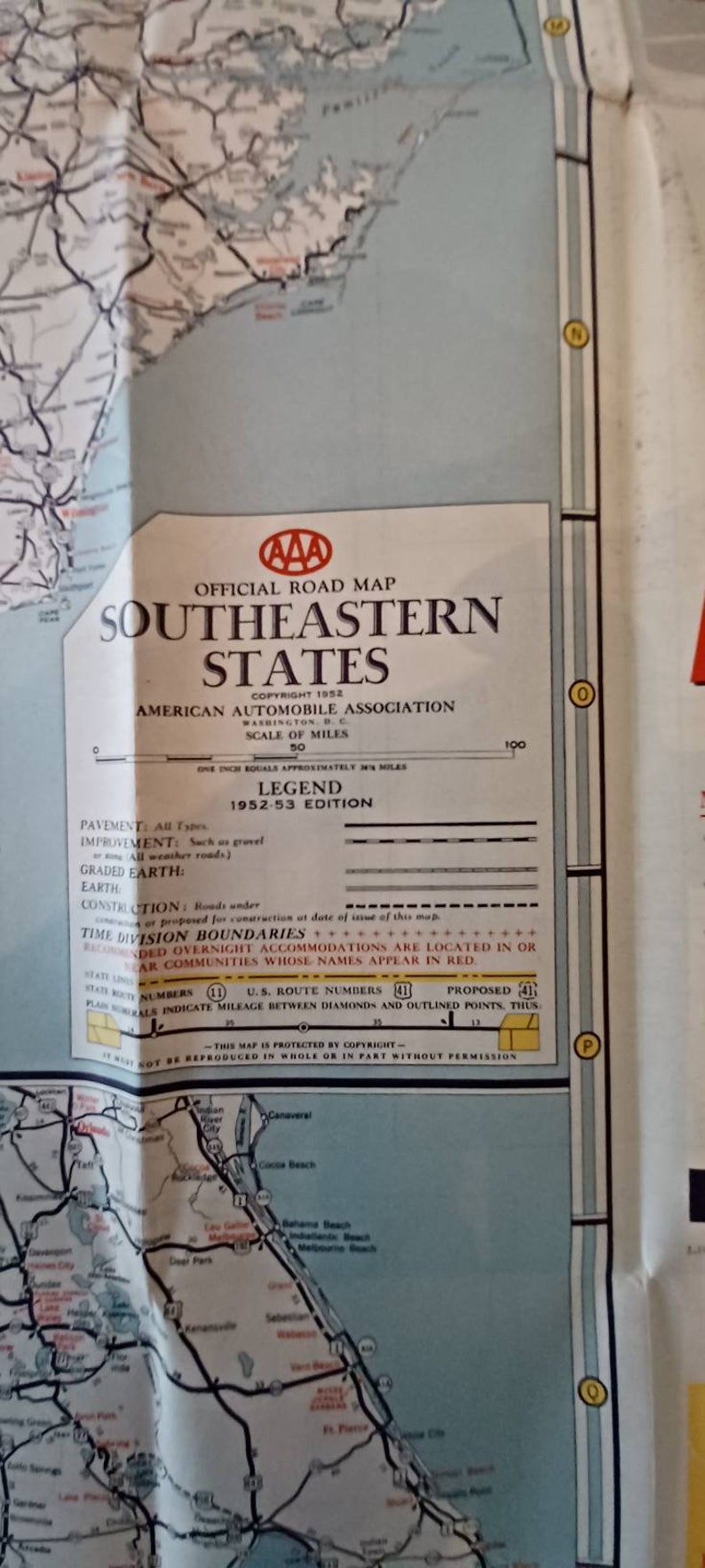 Vintage Triple AAA 1950s Map Southeastern States AAA Map 1952 - Etsy ...