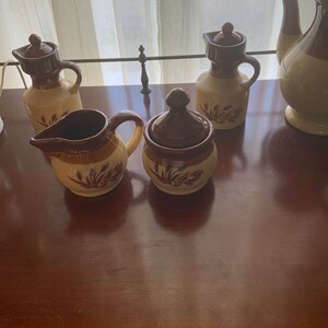 Vintage Wheat Pattern Pottery Brown and Cream Vinegar Oil Cream Sugar ...