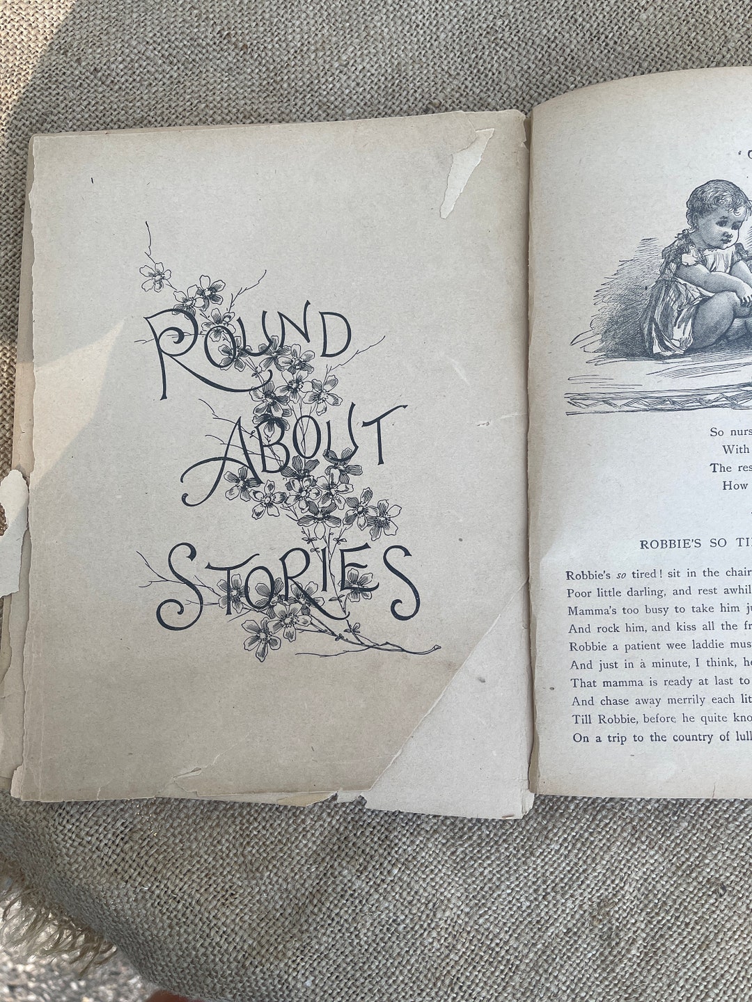 Childrens Book Drawings Poems Old Yellowed Pages Repurpose Antique ...