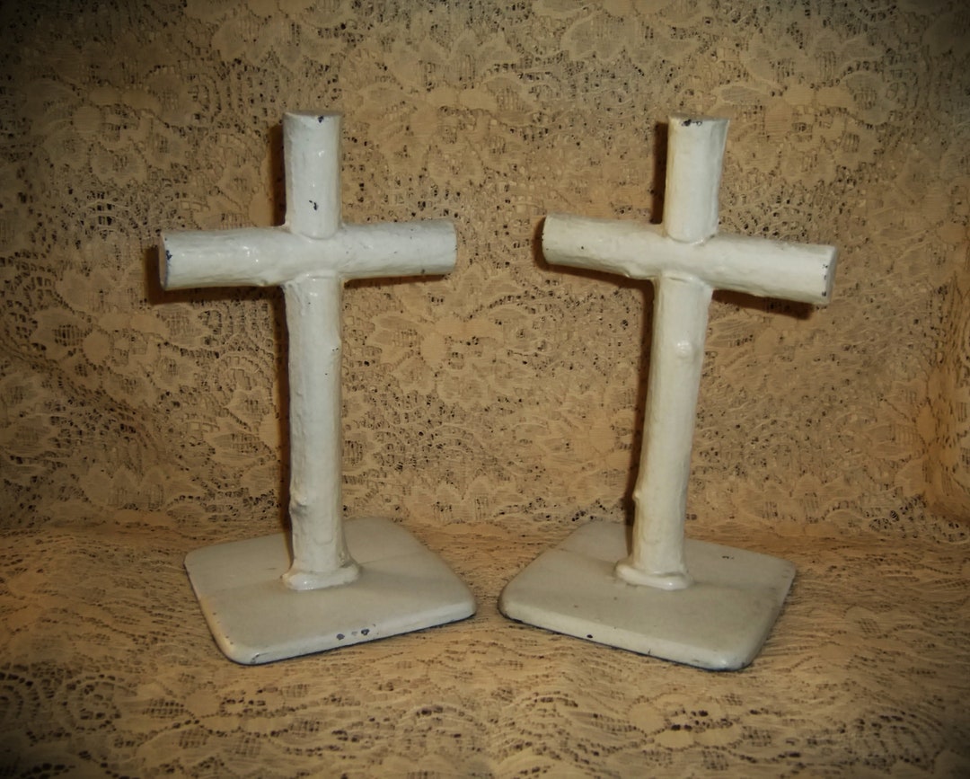 CROSS BOOKENDS Cast Iron Howell Evans Tennessee Vintage White Metal ...