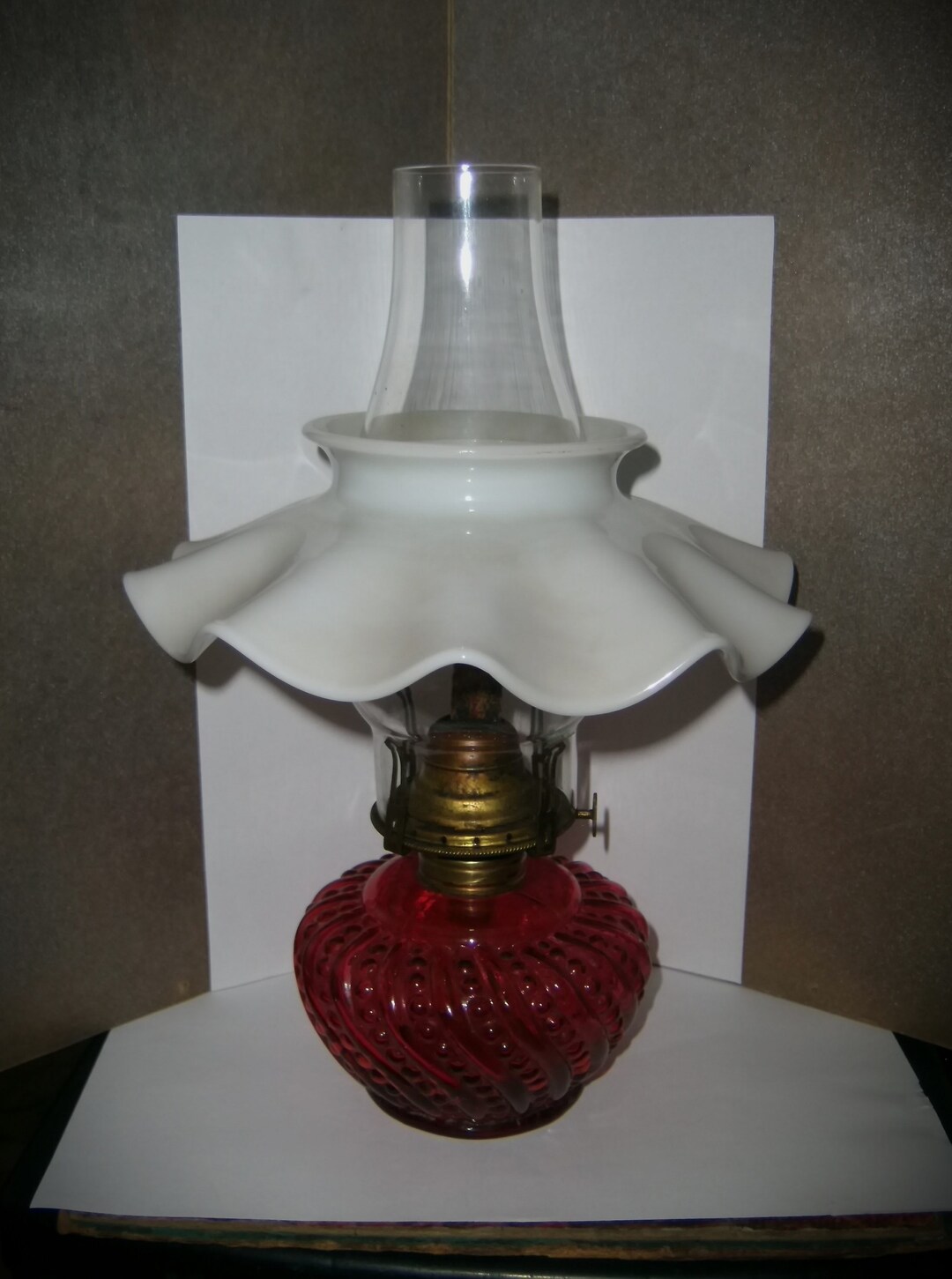 LAMP Cranberry Milk Glass Oil Fluid Kerosene Old Vintage - Etsy