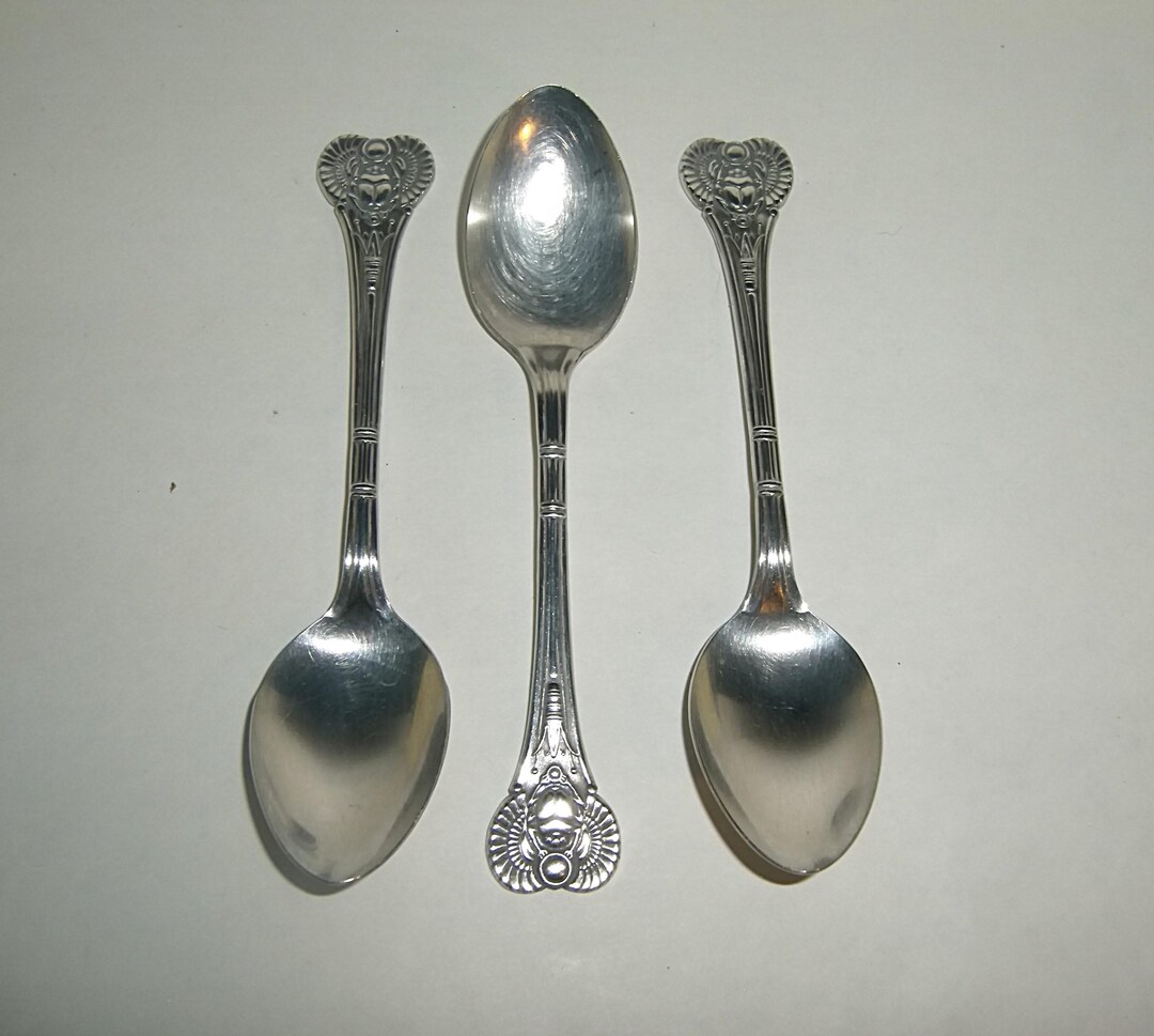 Egyptian SCARAB Beetle Demi Tasse Teaspoons Rogers Silverplate Old ...