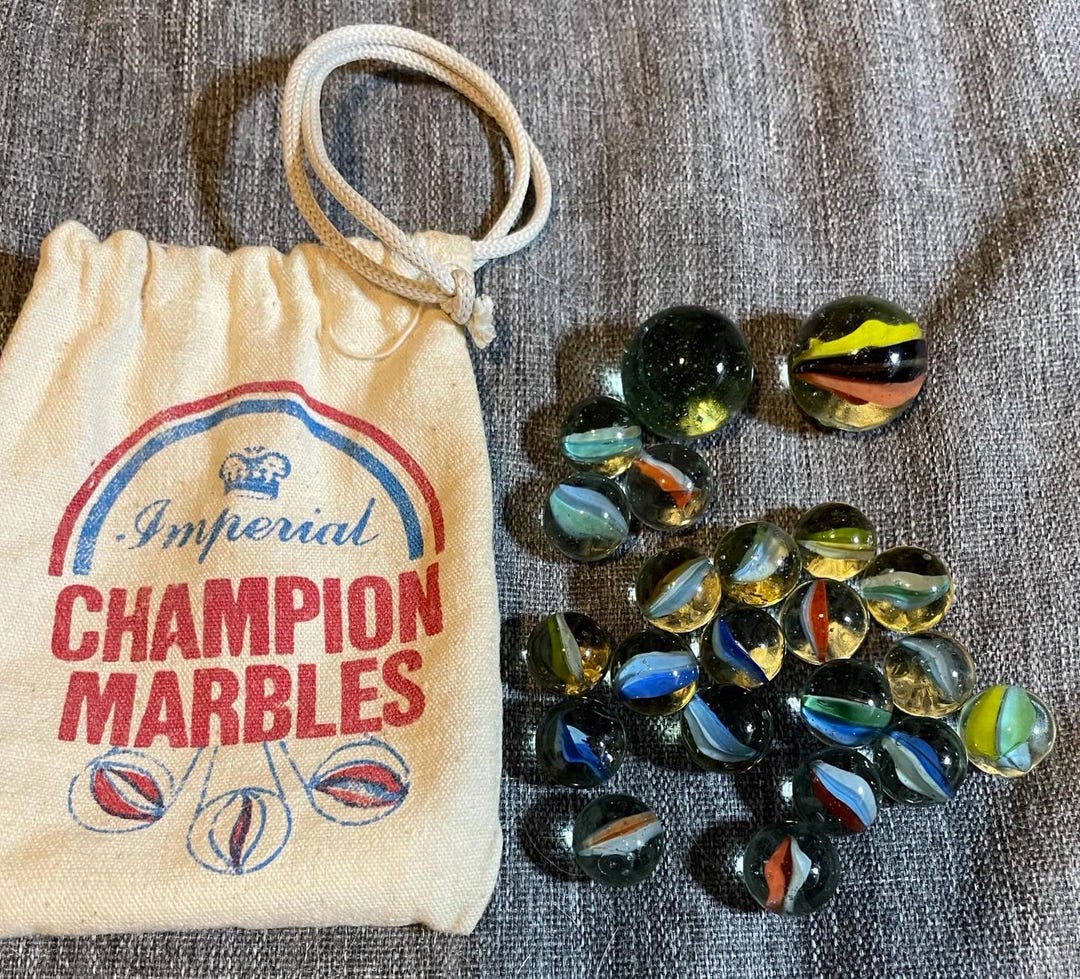 Imperial Champion Marbles, 20 Marbles, 2 Shooters and Pouch, 1960s - Etsy