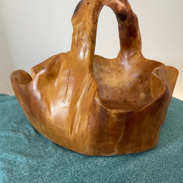 Carved Wood Basket - Etsy