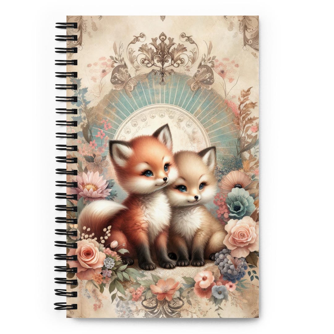 Baby Foxes Shabby Chic Spiral Notebook | Cute Fox Journal, Personalized ...