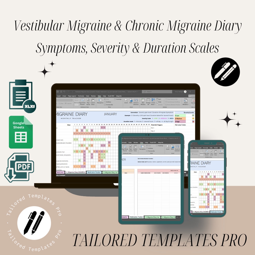 Vestibular Migraine and Chronic Migraine Diary, Monthly Tracker ...