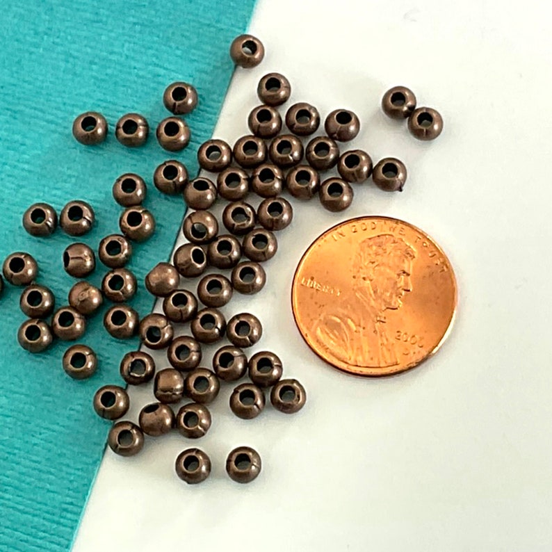 70 Pcs - 4mm Tiny Round Copper Tone Beads, Mini Beads, 1.5mm Hole (CO ...