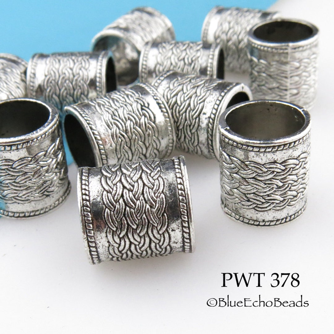 6 Pcs - 14mm Large Hole Pewter Cylinder Beads, Celtic Braid, Tube Bead ...